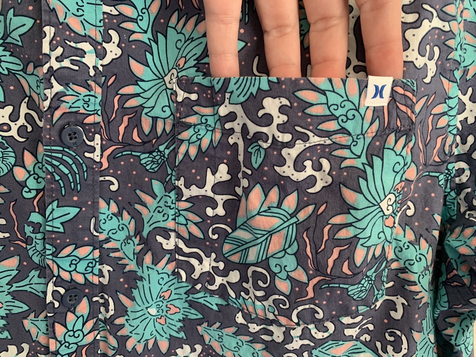 XL Hurley Skull Shell Blue Hawaiian Button Shirt Trop… - Gem