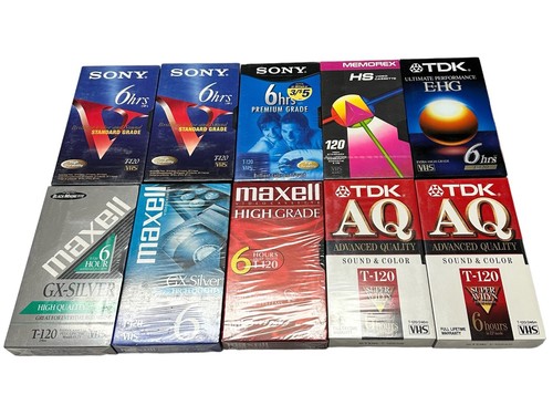 Lot of 10 Blank VHS Tapes All Sealed Various Brands Memorex, TDK, Sony ...