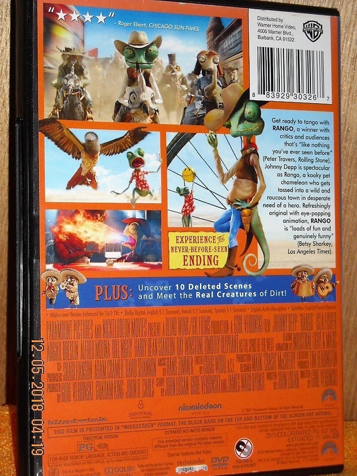 Rango (DVD, 2011) Johnny Depp family animated pet chameleon in the wild ...