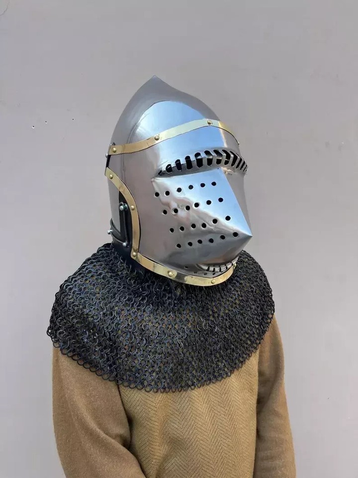 Medieval Knight Chainmail Helmet Steel Crusader Helmet 16GA Ga | eBay