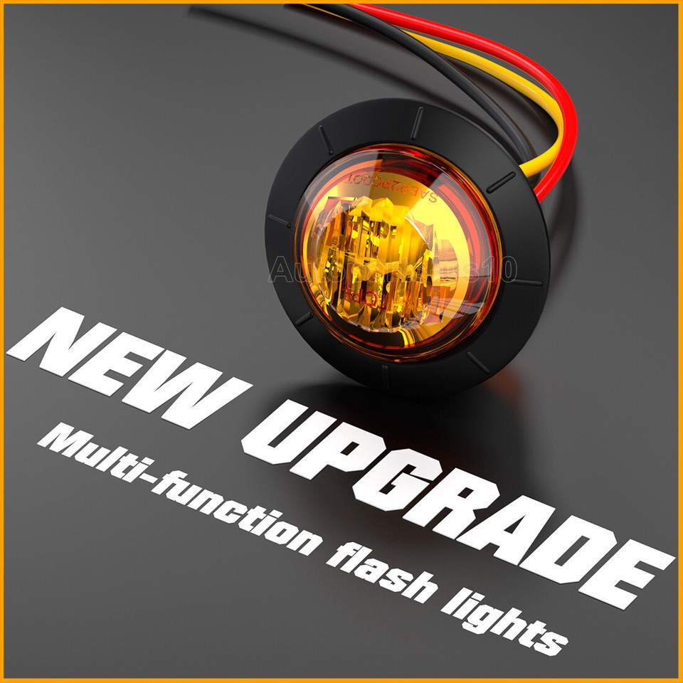 10x 3/4" LED Strobe+Steady Marker Lights Amber 12V 24V Dual Function w ...