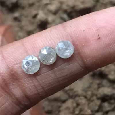 3pcs 5mm Each White Grey Round Shaped Rose Cut Loose Diamond, Faceted ...