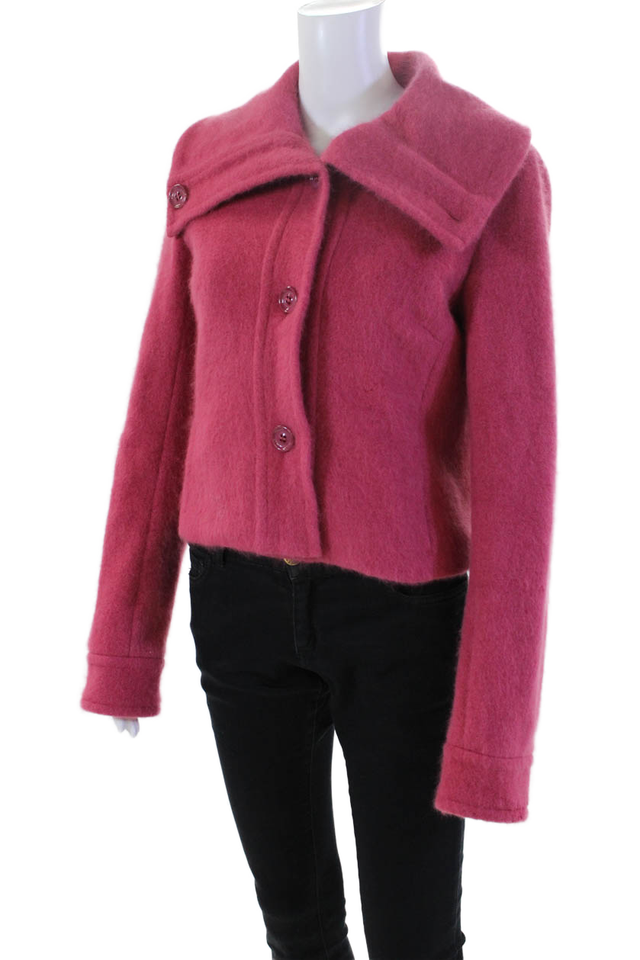 Tocca Womens Angorra Blend Collared Long Sleeve Button Up Coat Pink Size 6 | eBay