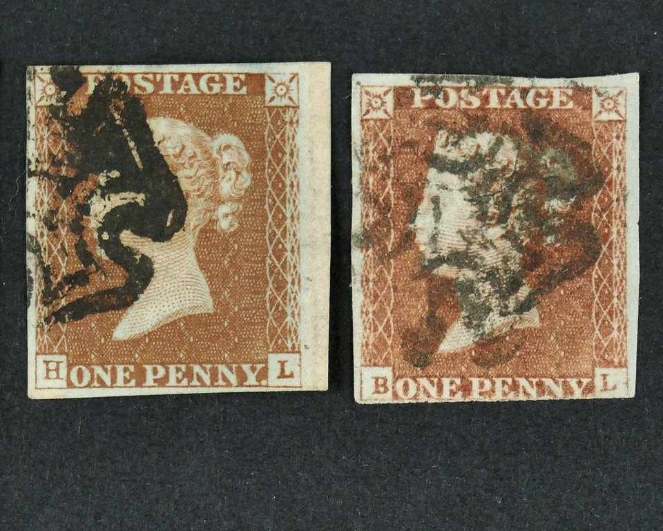 4 Imperforate Penny Red Stamps. Maltese Cross. MX. One Penny. 1840s. JF ...