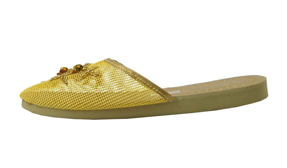 Women's Chinese Mesh Floral Beaded Sequined Slipper Flip Flop Sandals ...