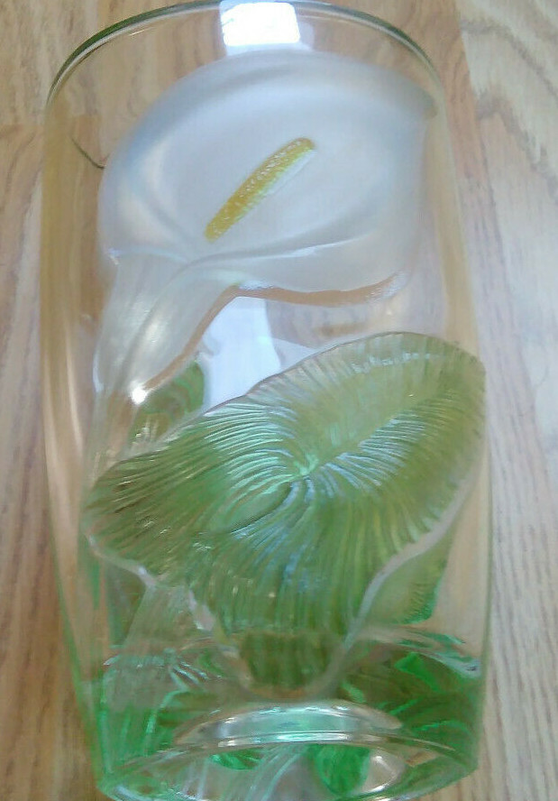 Luminarc Vase LARGE Heavy Glass Embossed Arum Flower and Leaves ...