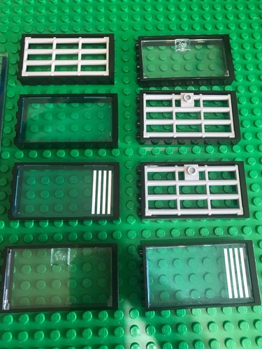 LEGO 8 x Large BLACK Jail / Office Windows / Doors with Glass / Bars ...