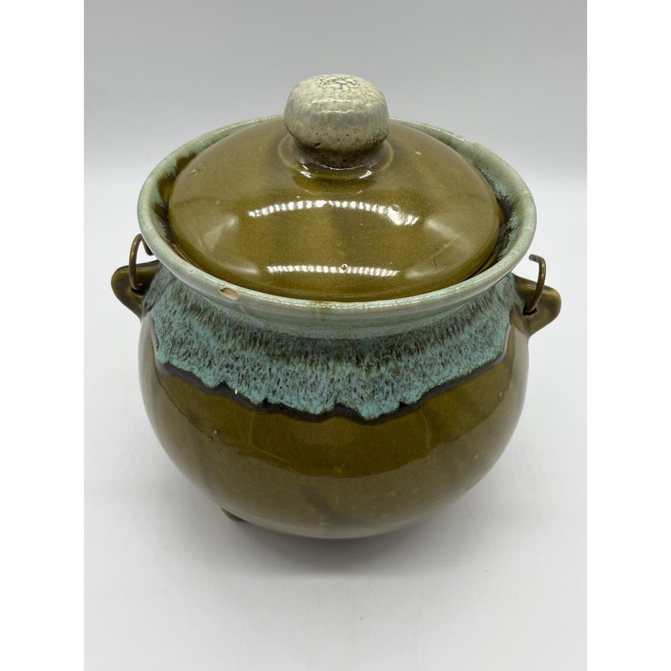 Vintage USA Hull Pottery Bean Pot Drip Glaze with Handle Green | eBay