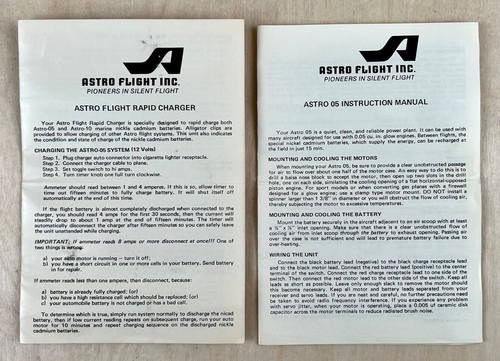 Original Astro Flight Astro 05 RC Motor & Rapid Charger Instruction ...