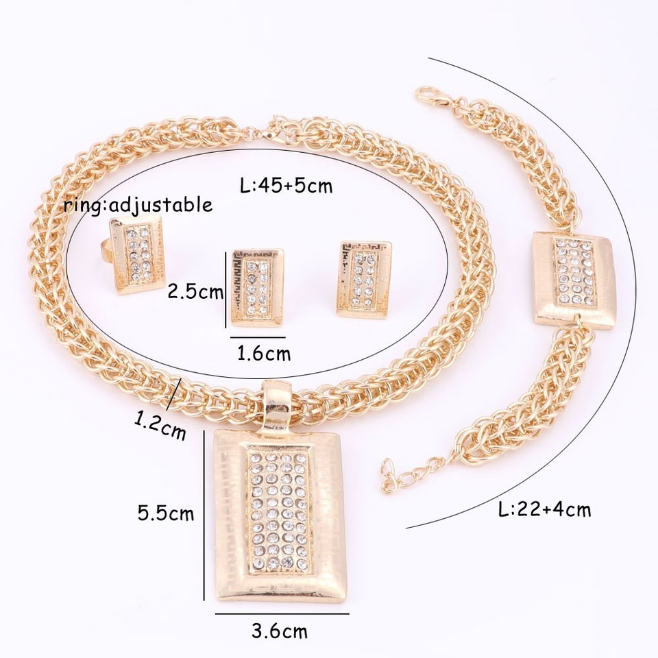 Gold Plated Crystal 4 Pieces Jewelry Set with Thick Box Shape Chain | eBay