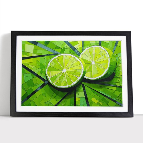 Sliced Lime Fruit Geometric Framed Wall Art Poster Canvas Print Picture ...
