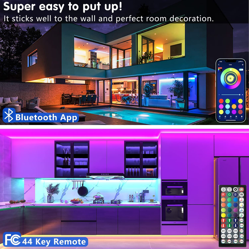 100Ft Led Strip Lights Bluetooth Smart App Control Music Sync Color ...