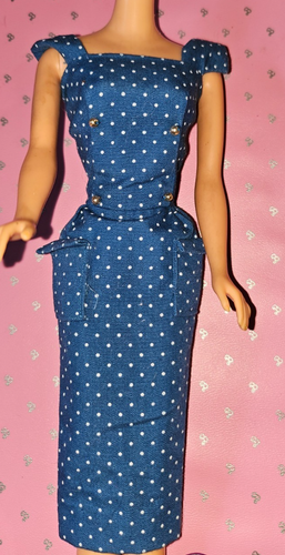 Vintage Barbie Dress On The Go PAK Blue Polka Dot Sheath 1962 Mattel | eBay
