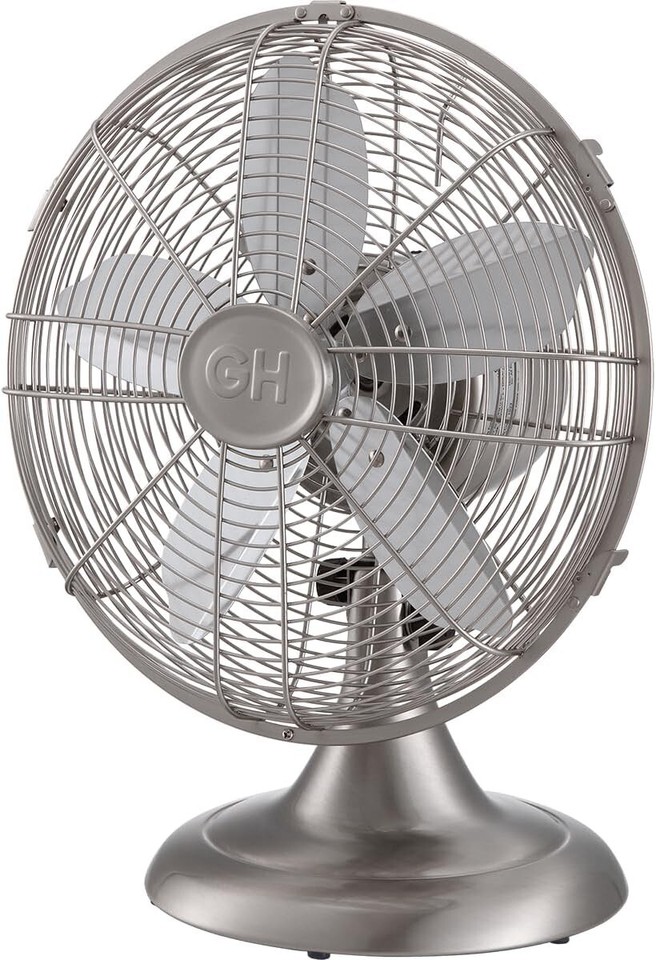 12-Inch Retro Oscillating Table Fan in Brushed Nickel - All-Metal ...