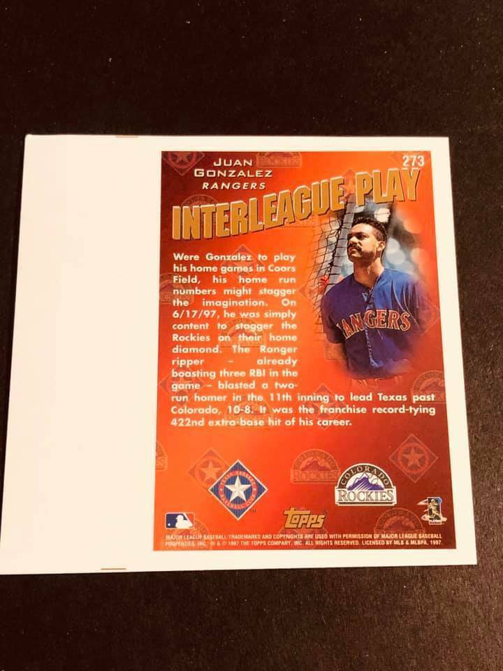 1998 Topps UNCUT COLOR BAR PROOF Juan Gonzalez Rangers | eBay