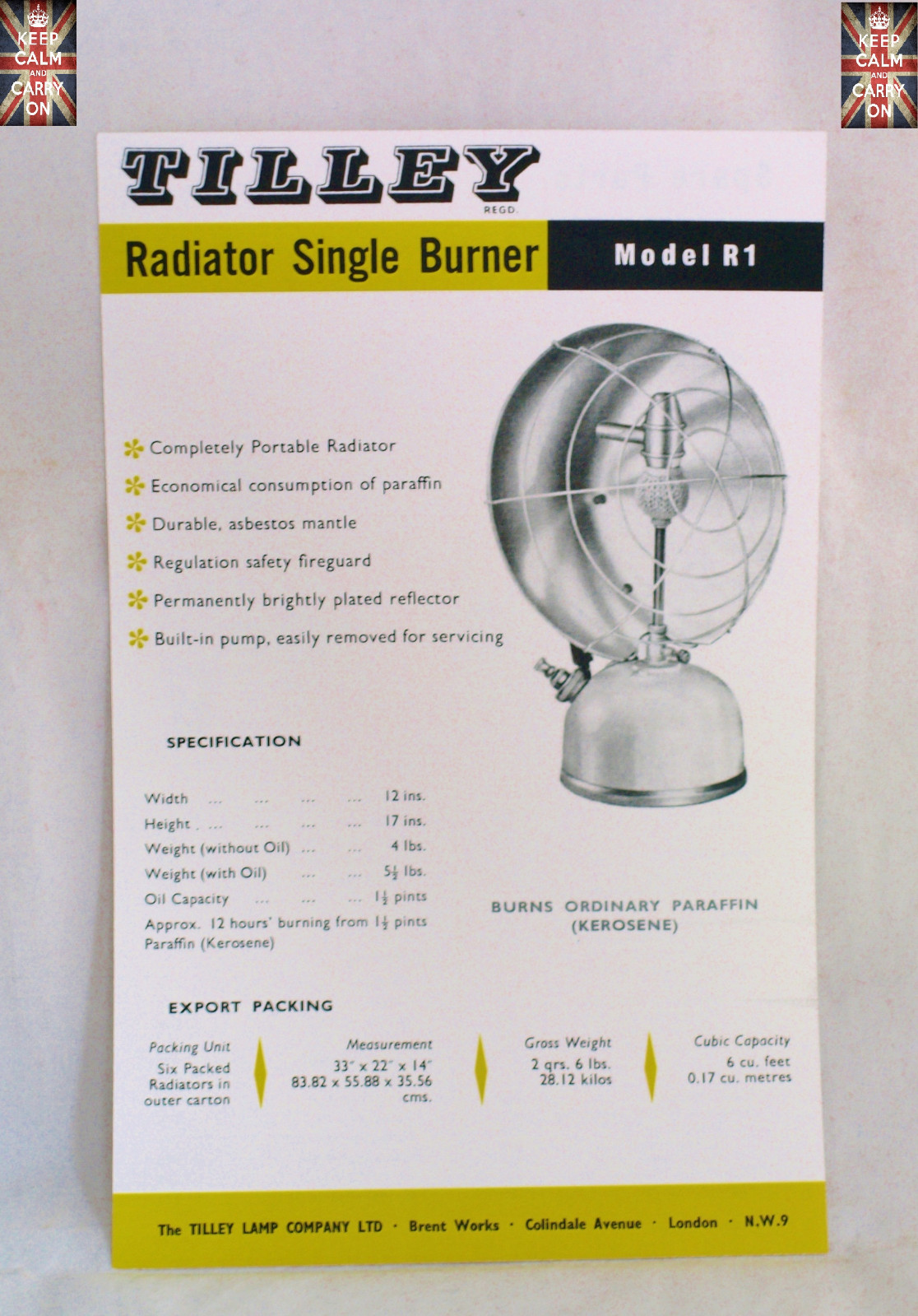 TILLEY LAMP RADIATOR R1 AND R1A SPECIFICATIONS AND SPARE PARTS LIST ...