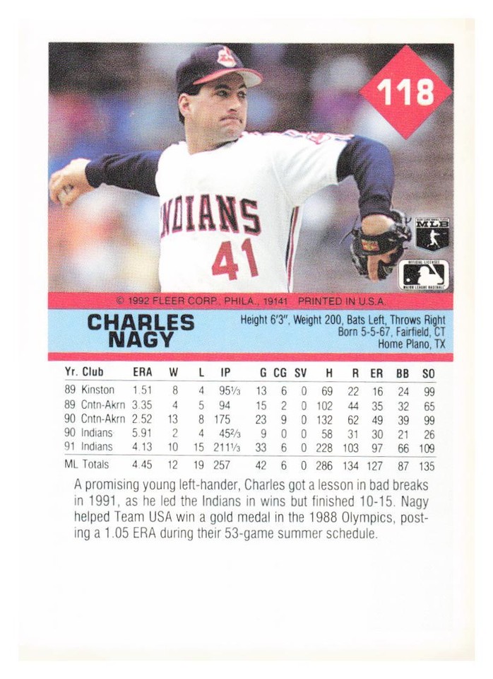 1992 Fleer #118a Charles Nagy | eBay