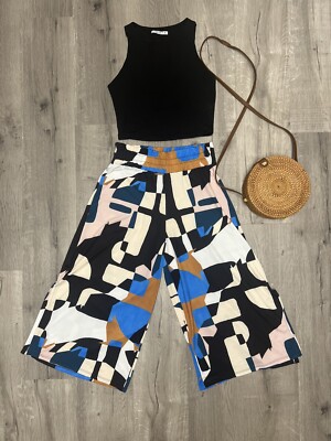 Brazilian Stretchy Cropped Palazzo Pants Size S Pantac High Waist ...