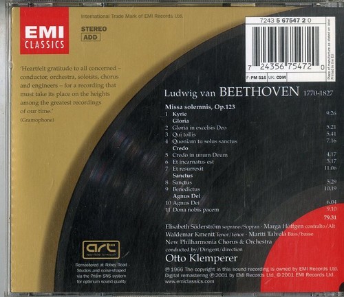 D00100690 CD Otto Klemperer (conductor) Elisabeth S derstr m (S) Beetho | eBay