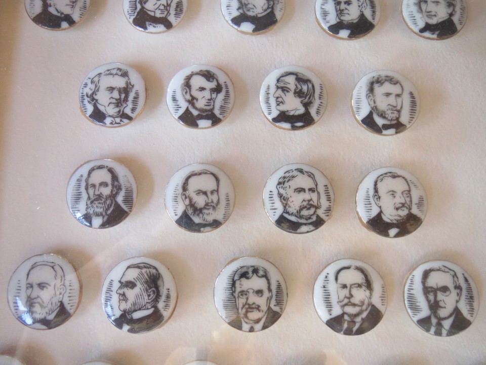 33 UNIQUE VINTAGE PORCELAIN PRESIDENTS STUDIO BUTTONS 1955 TENDER ...