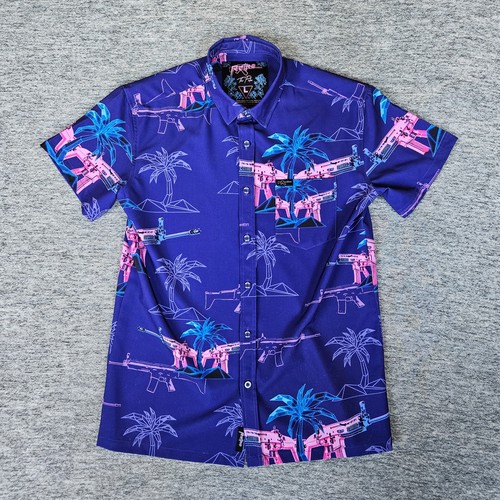 Retro Rifle Palm V2 Button Down Shirt Men's Large Purple Stretch ...