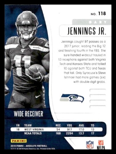 2019 Panini Absolute #118 Gary Jennings Jr. Rookie Seattle Seahawks | eBay