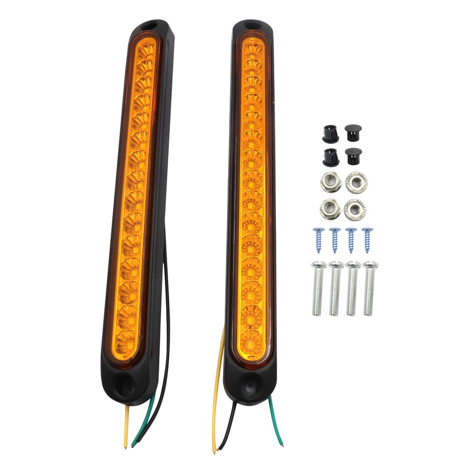 2X 15LED Amber Car Truck DRL Brake Turn Signal Side Marker Tail Strip ...