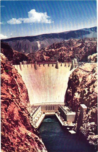 View of Giant Boulder Dam As Seen From The Rugged Canyons Below, Nevada ...