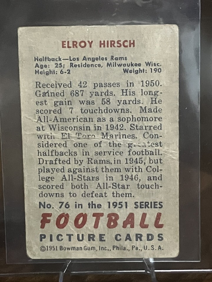 Elroy Hirsch 1951 Bowman Football #76 Los Angeles Rams | eBay