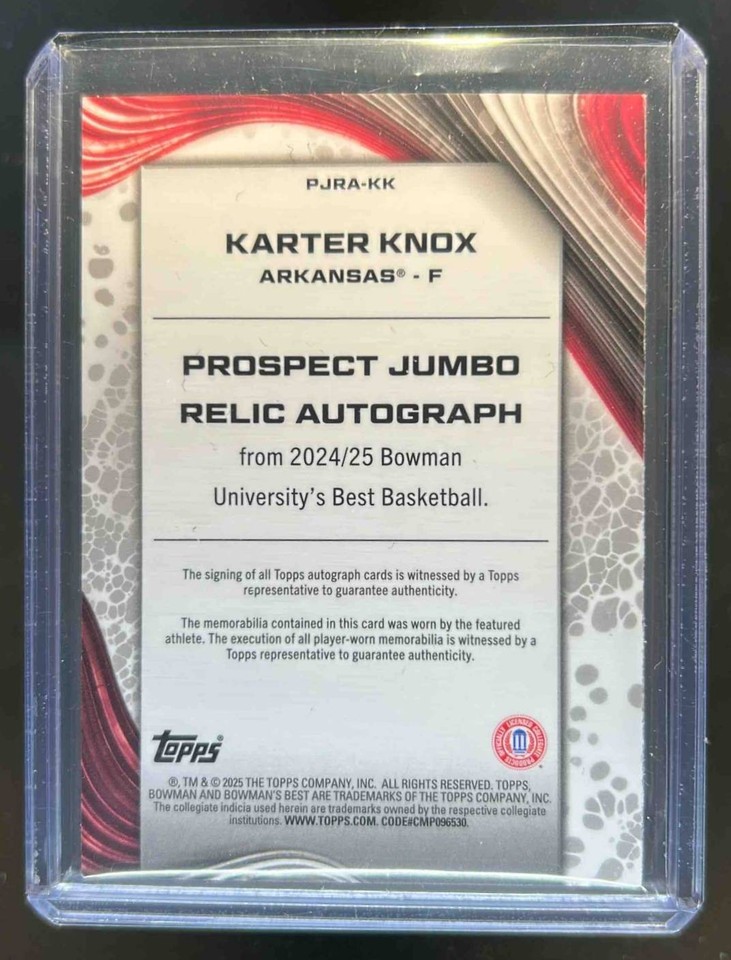 2024-25 Bowman's Best U Karter Knox Prospect Jumbo Auto Tag Patch Logo ...