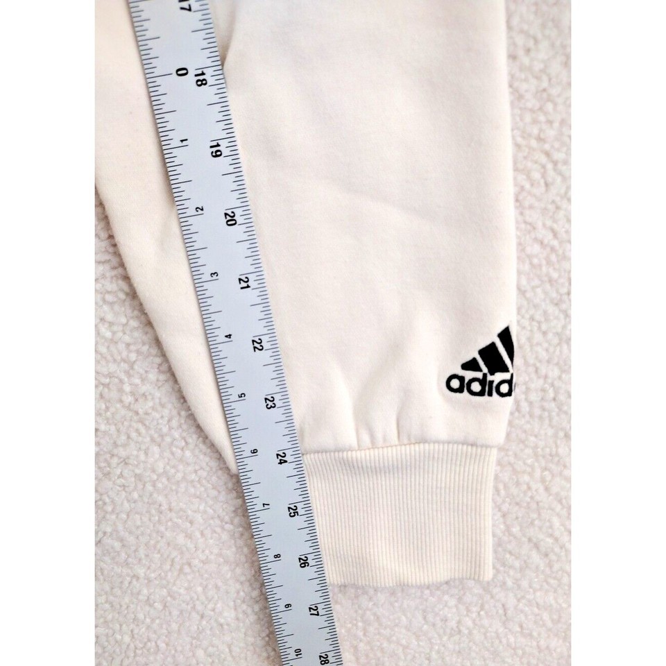 Adidas Men's Cream Pullover Hoodie Sweatshirt Logo Trefoil Pocket Size ...