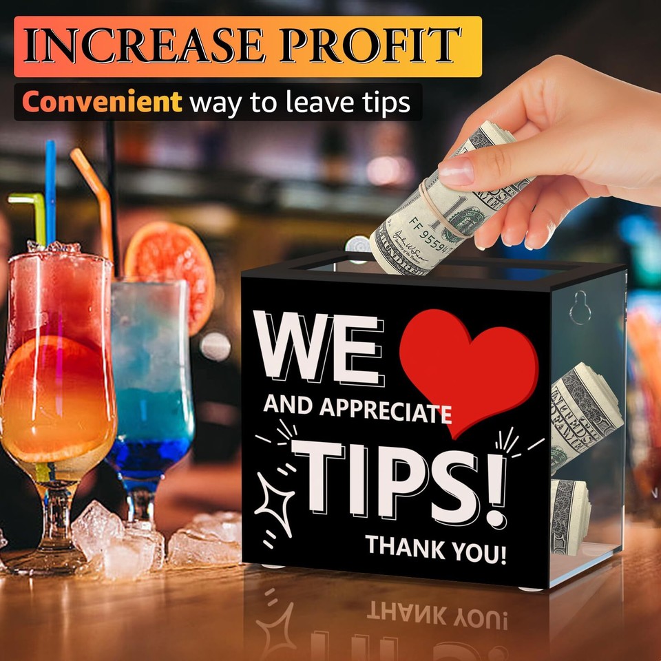 Acrylic Tip Jar for Bartender Money Suggestion Box Donation Jar ...