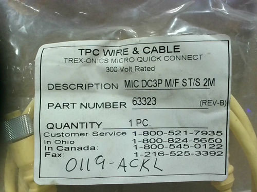 Tpc Wire 63323 Trex Onics Micro Wuick Connect Cable 3 Pole Male ...