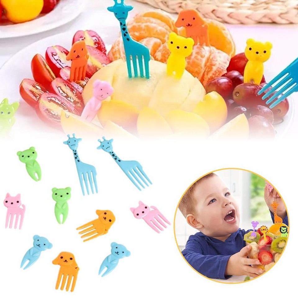 10* Kids Mini Animal Food Fork Plastic Fruit Forks Reusable Cake ...