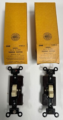 "2" NEW Vintage Hubbell 1101-I Ivory Single Pole Toggle Wall Light ...