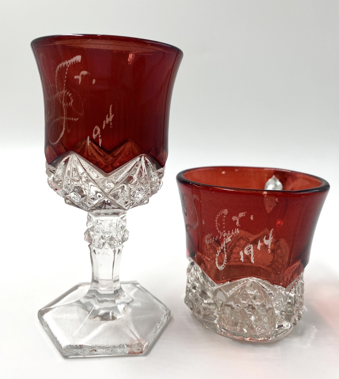 Ruby Red Flash Glass Souvenir Stem Cordial Mini Goblet Liqueur P.D.J ...