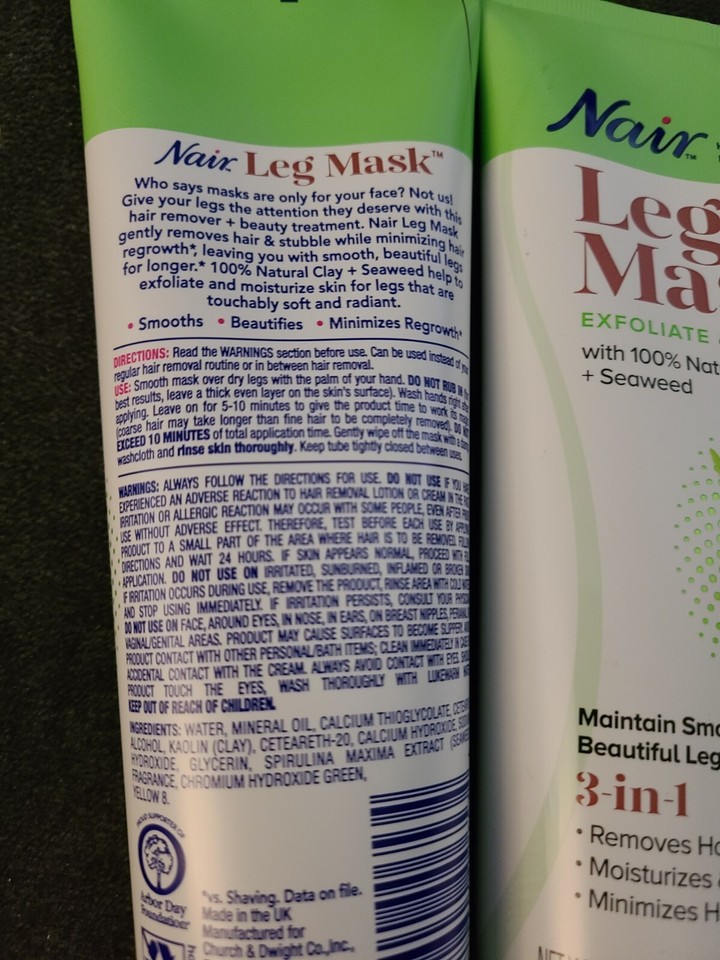 2 Nair Leg Mask Exfoliate & Smooth with 100% Natural Clay + Seaweed 8 ...