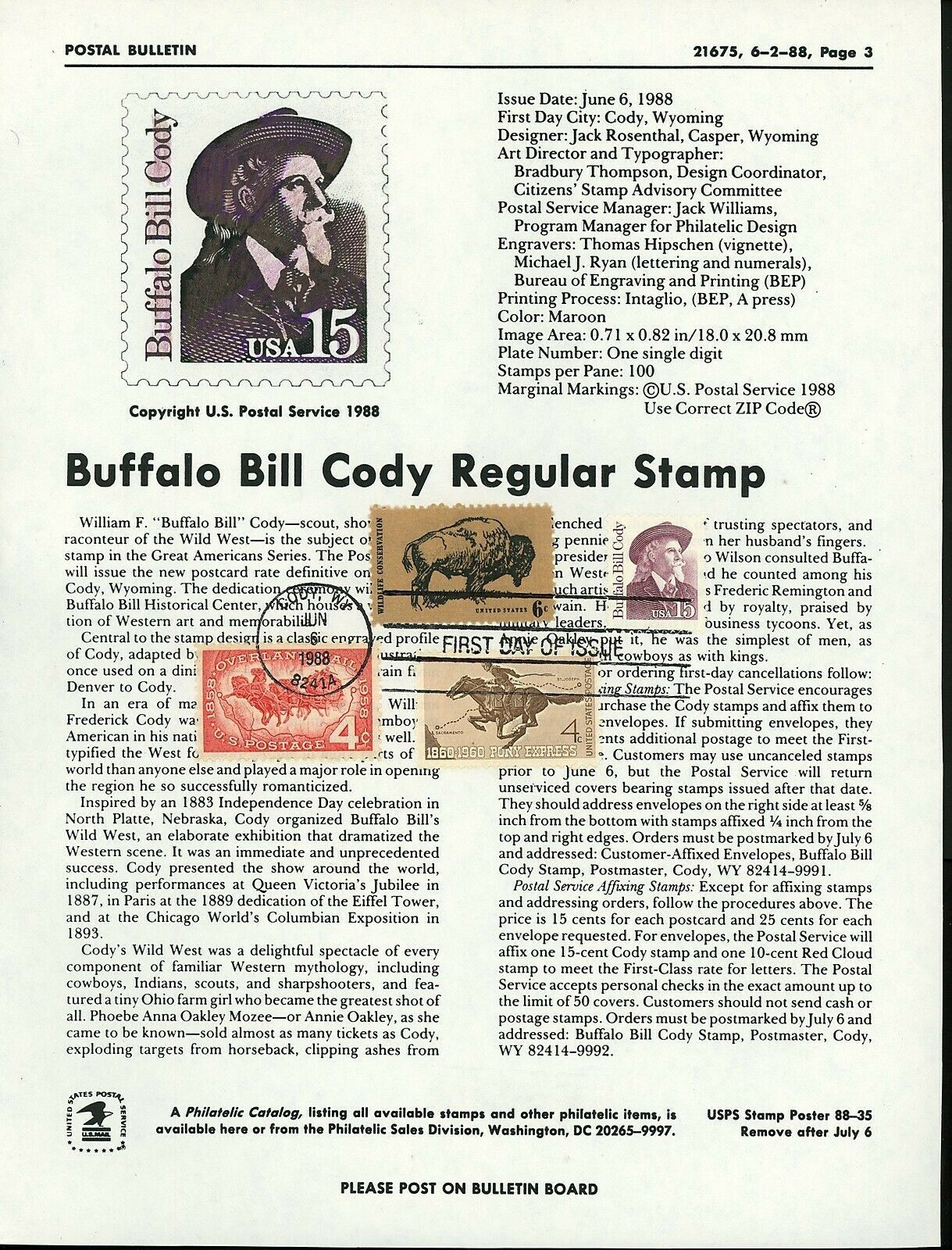Ranto Cachet US FDC #2177 Unofficial Souvenir Page Buffalo Bill Cody ...