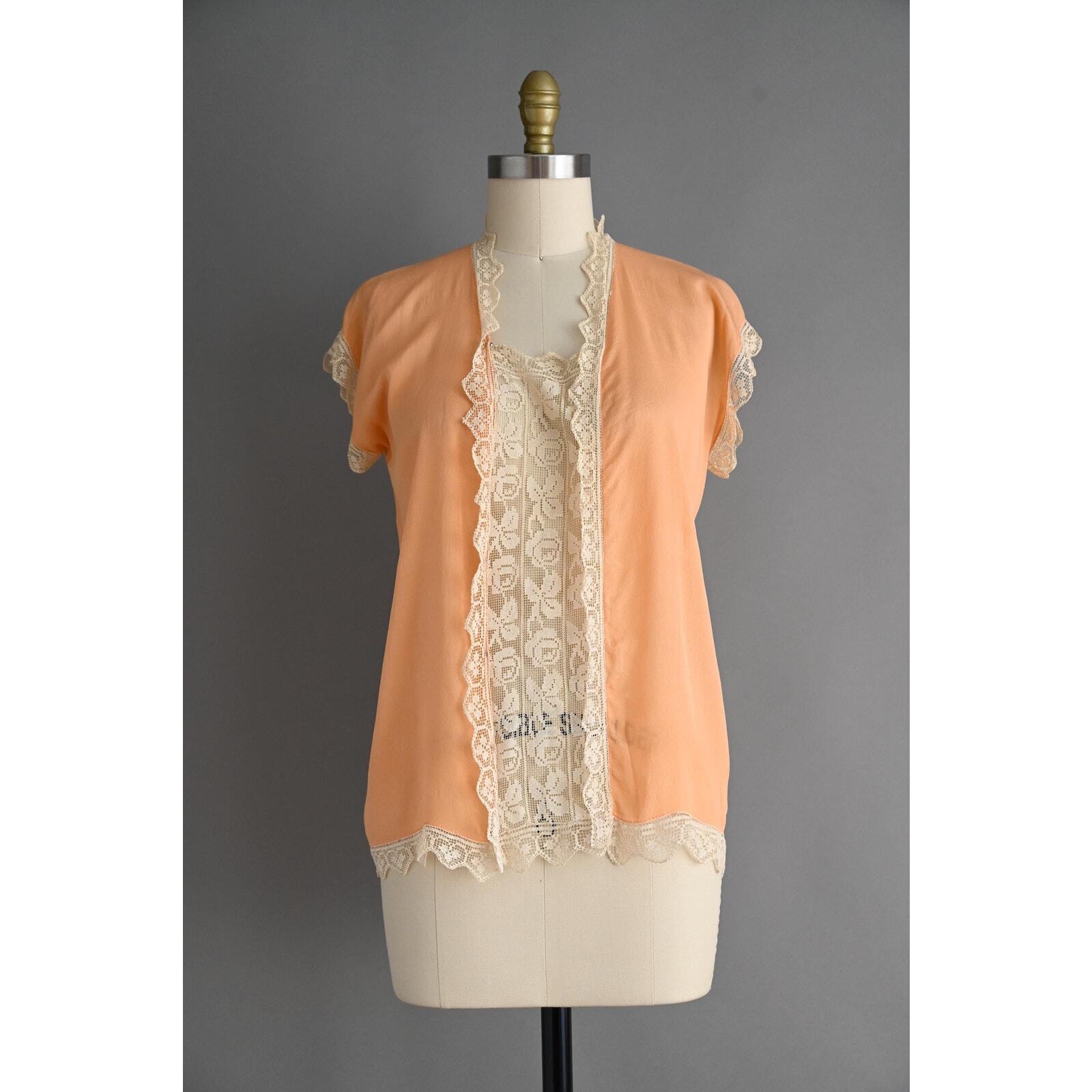 vintage 1920s 20s blouse Fluttery Silk Filet Lace Ant… - Gem