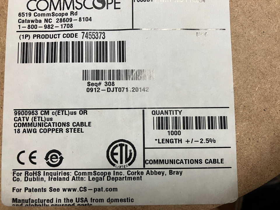 CommScope F660BVV-WHT-RIB PR8084 950FT 18AWG | eBay