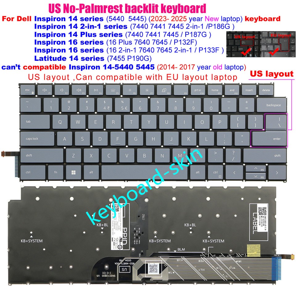 New US Keyboard For Dell Inspiron 5440 5445 7440 7441 P186G P187G 7640 ...