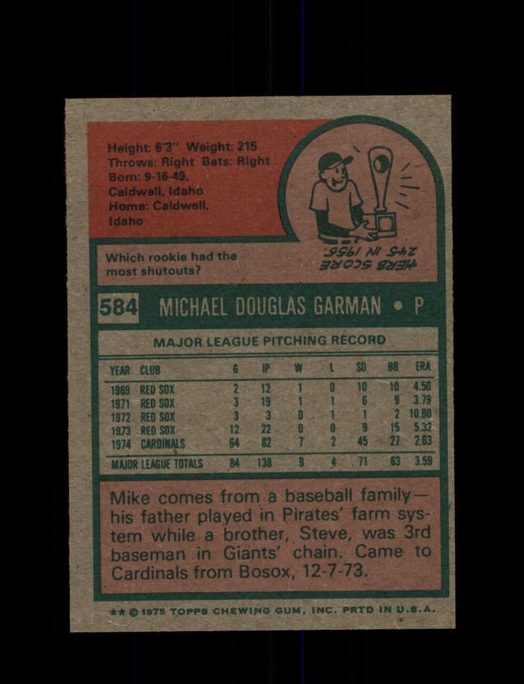 1975 MIKE GARMAN TOPPS #584 CARDINALS *G8203 | eBay