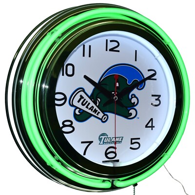 15" Tulane University Green Wave Double Neon Clock Man Cave Decor ...
