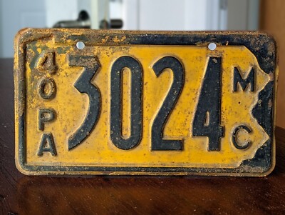 1940 Pennsylvania PA Motorcycle License Plate | eBay