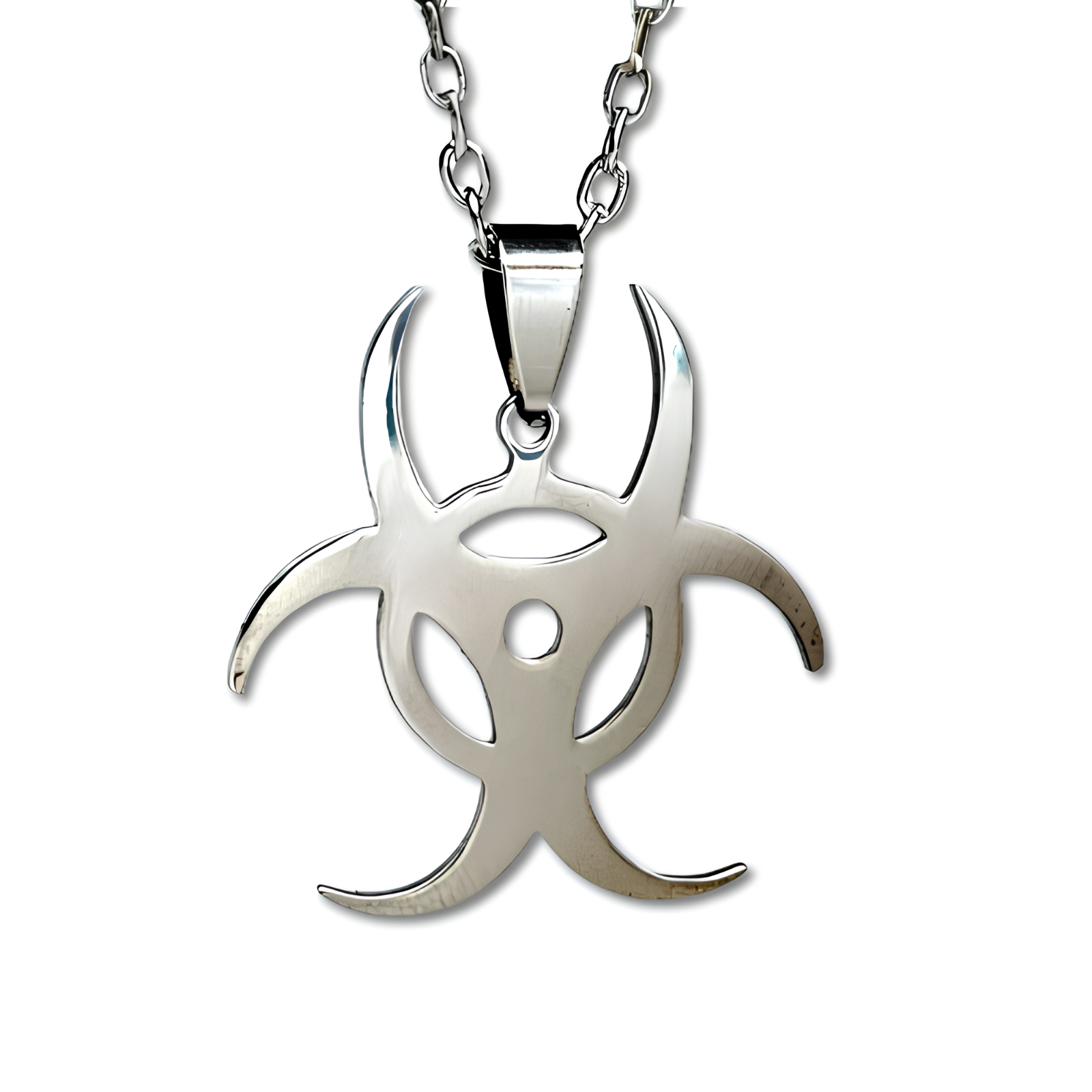 Biohazard Necklace Pendant 22" Chain Stainless Steel Polished Symbol ...