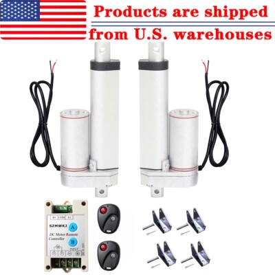 2 Dual Electric 4" Linear Actuators W/ Wireless Controller Brackets Kit ...