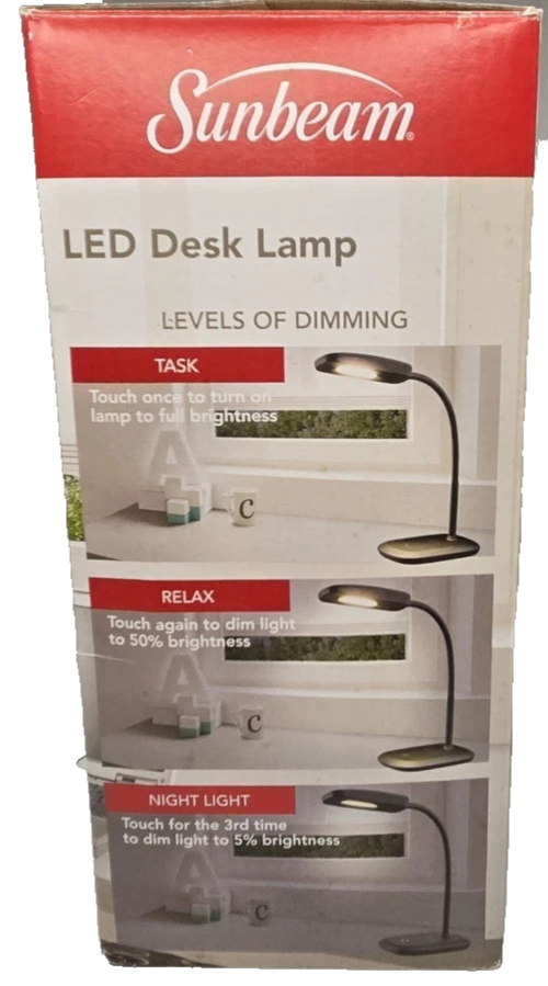 Sunbeam Flexible Neck Led Desk Lamp Adjustable Light Black 3 Level # ...
