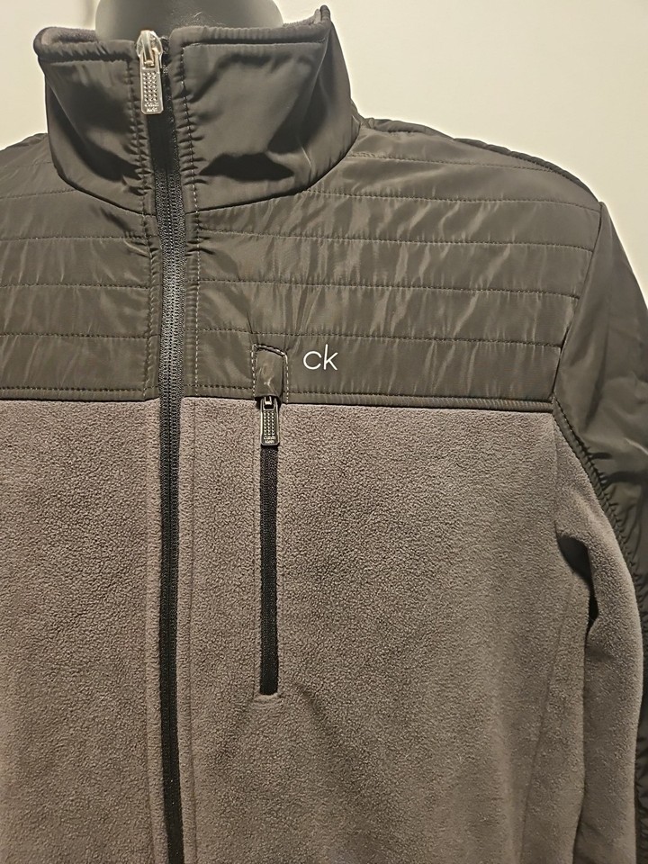 Calvin Klein CK Black Grey Medium Jacket Zippered Pockets Warm Fleece ...