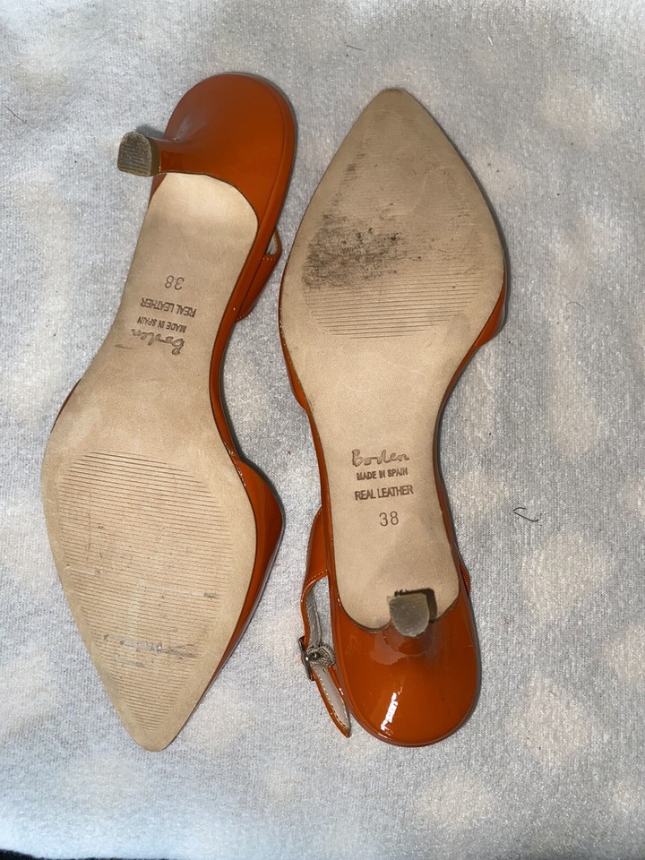 Boden Burnt Orange Pointed Toe Flats Size 8/38 US Patent Leather Sling ...