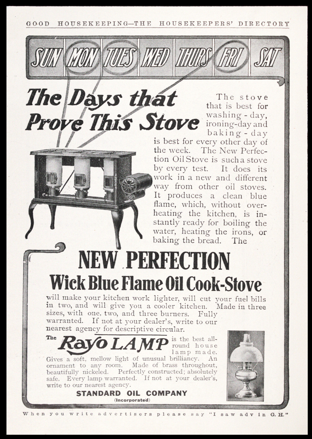 1907 NEW PERFECTION Wick Blue Flame Oil COOK STOVE & RAYO Lamp Vtg ...